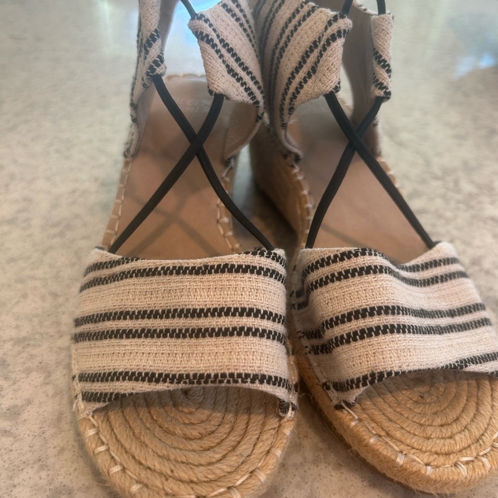 Striped Espadrille Wedge Sandals - Gem